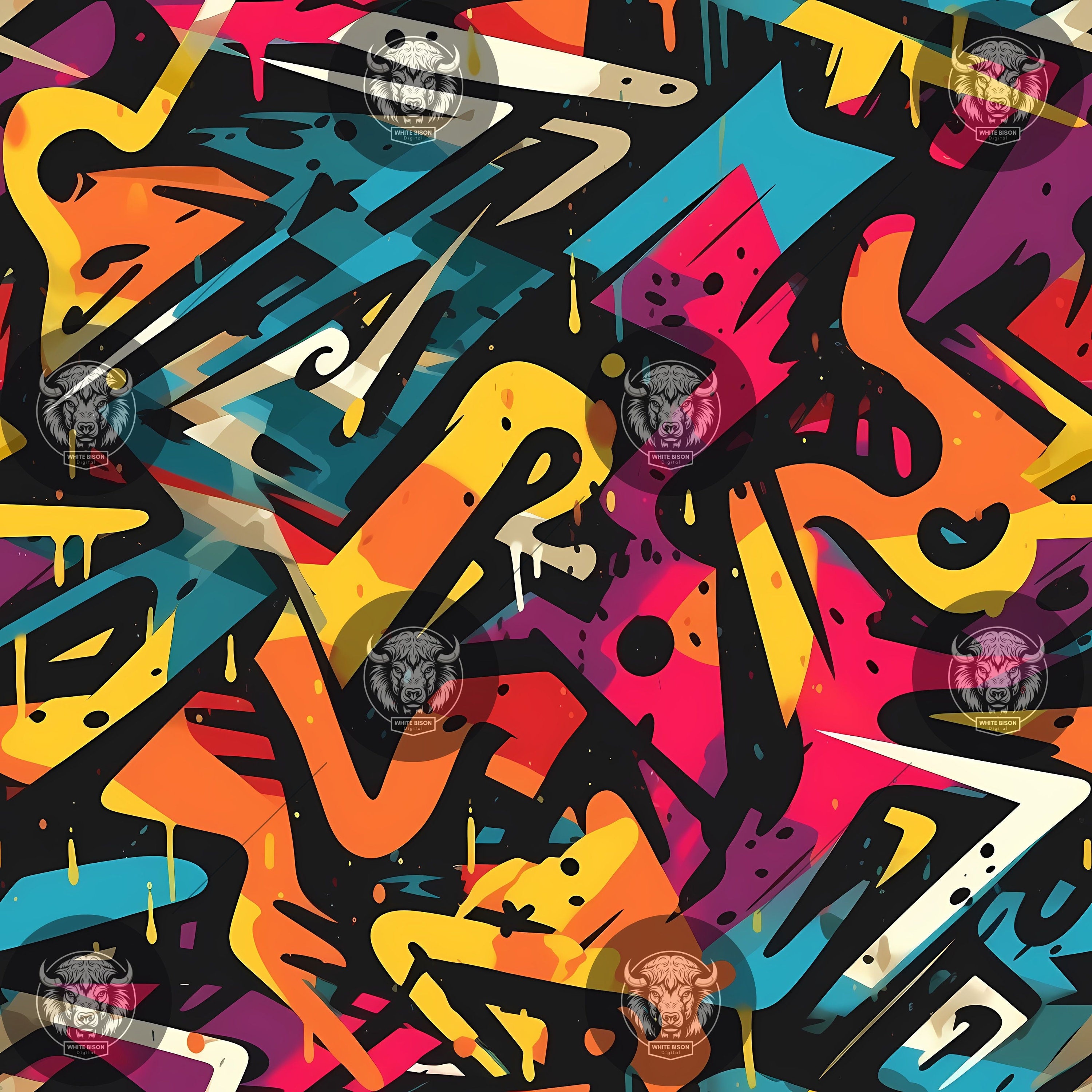 Urban Graffiti Digital Patterns, Seamless Design Pack, 14 Vibrant JPG ...