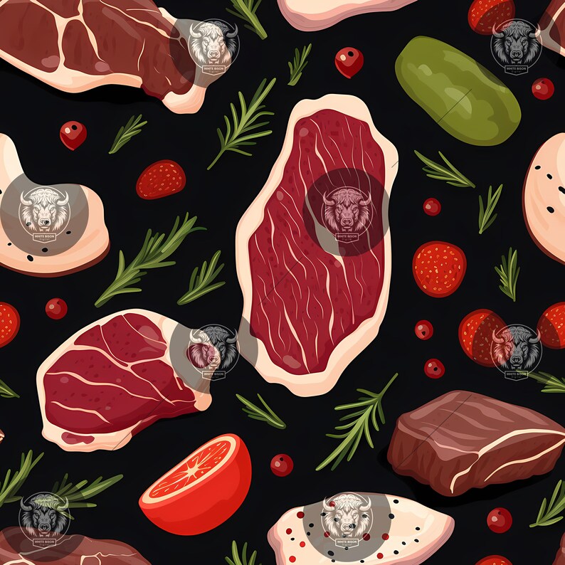 Sizzling Steak-themed Seamless Patterns - 14 Juicy Jpgs for DIY ...