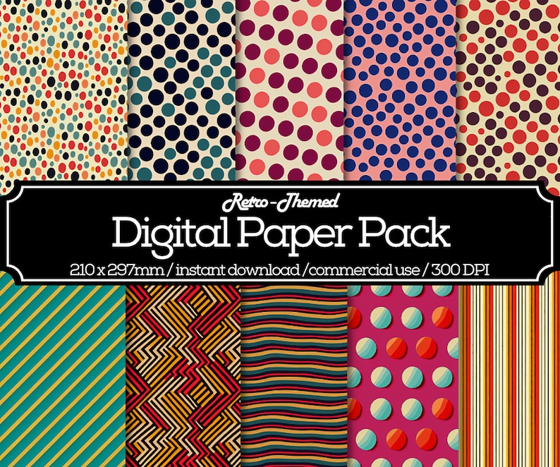 Retro Digital Papers - PNG, JPG, SVG, Commercial Use, Instant Download ...