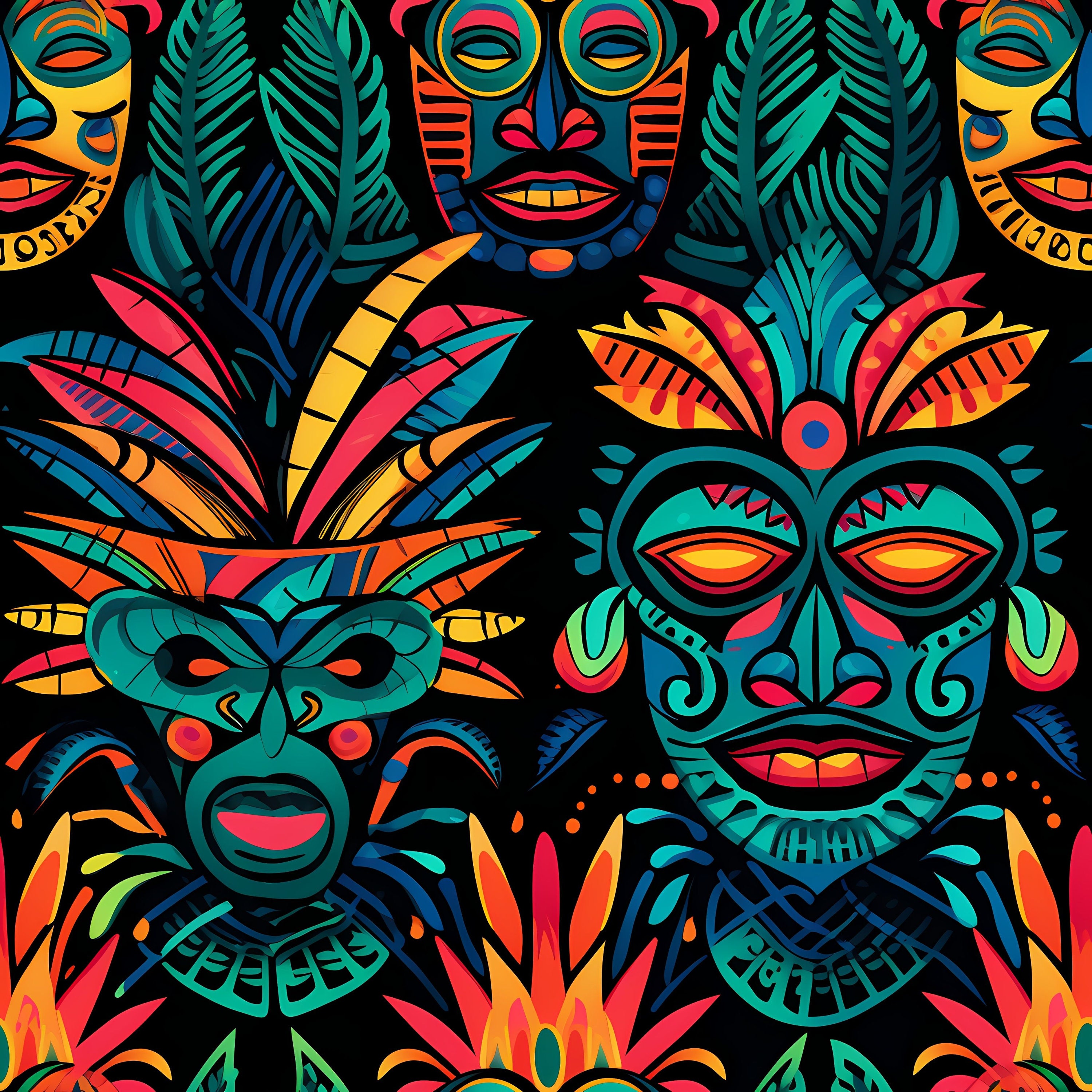 African Ritual Mask Seamless Patterns - Exotic Tribal Art Digital ...