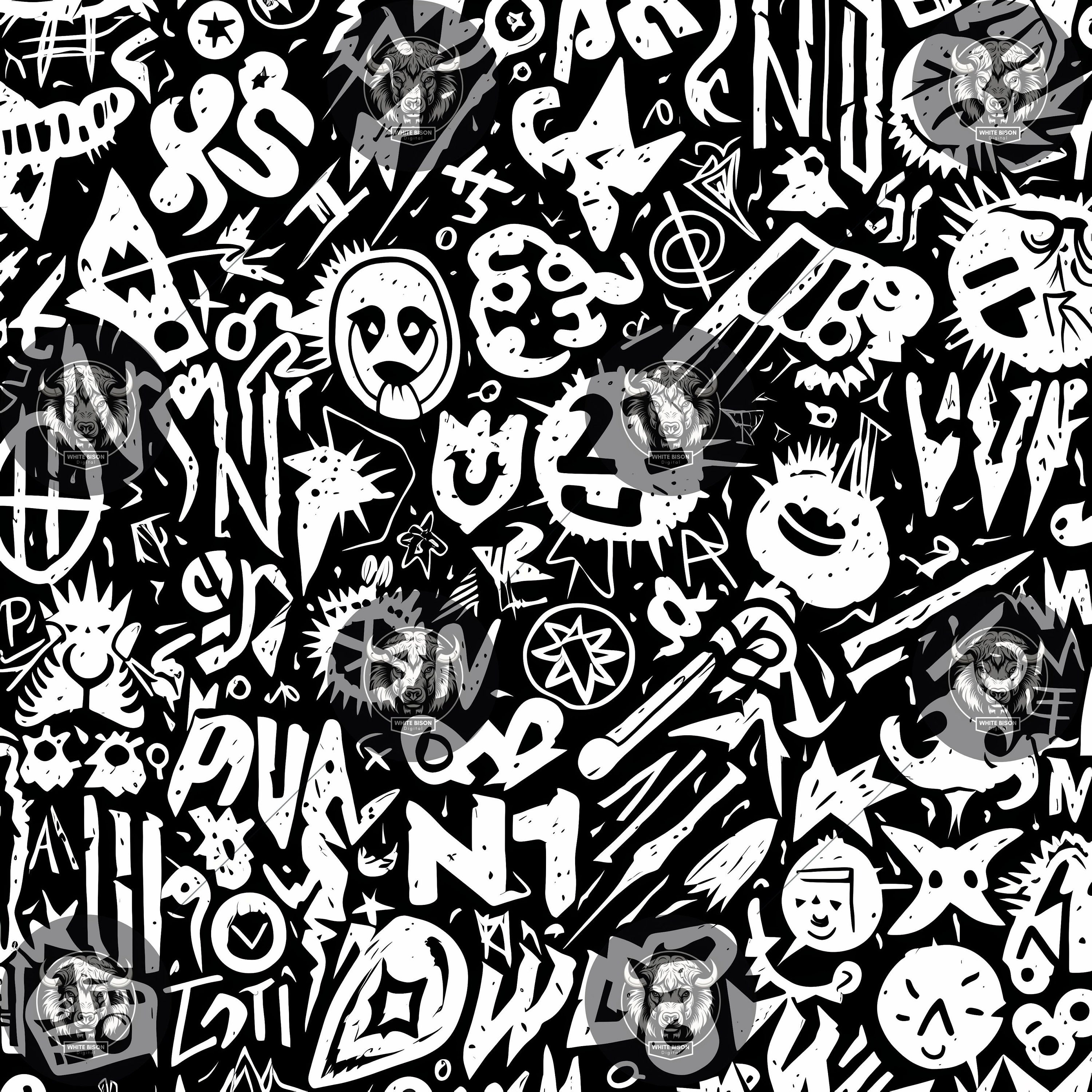 Urban Graffiti Digital Patterns, Seamless Design Pack, 14 Vibrant JPG ...