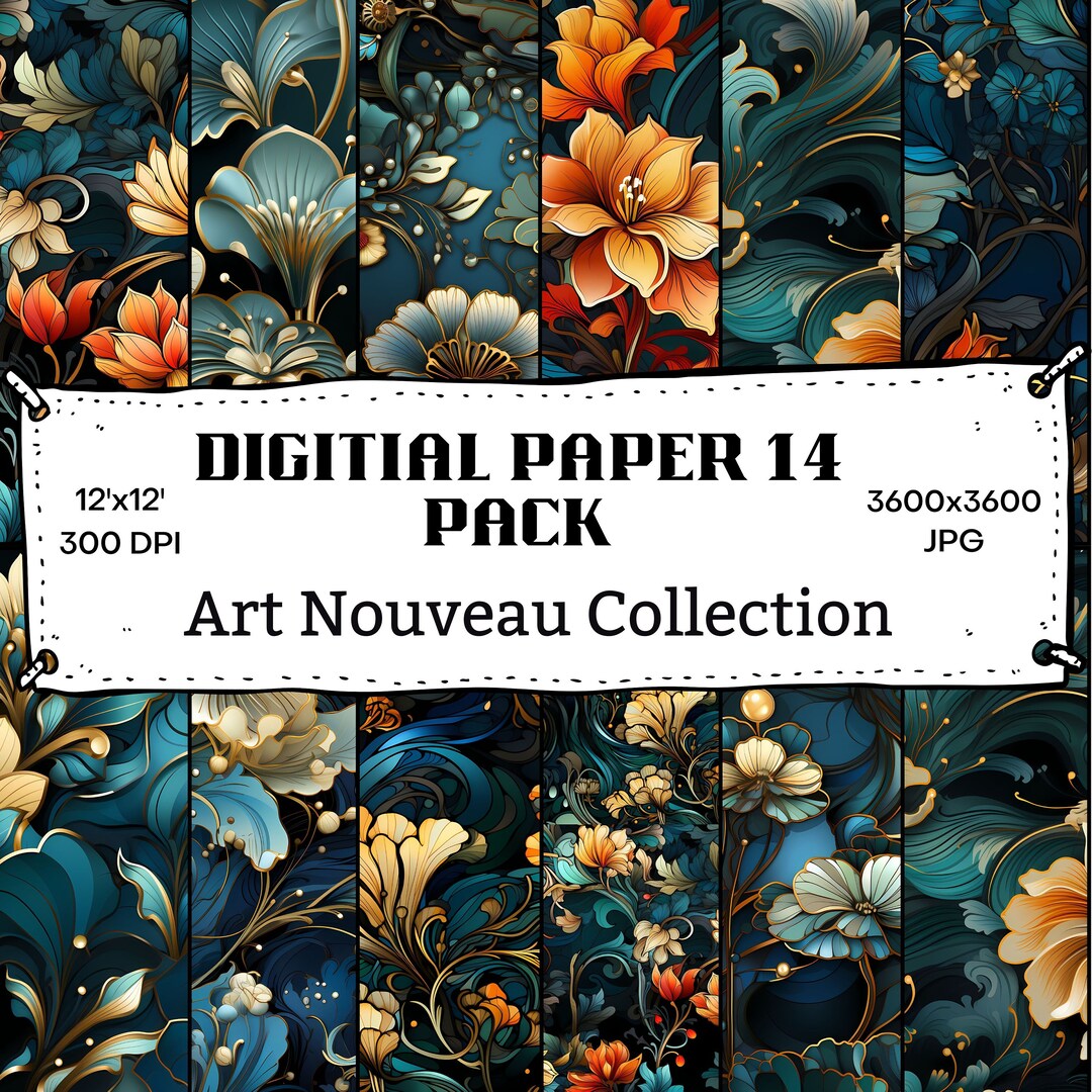 Jugendstil Musterdesign Digital Download, Vintage Stil Dekoratives ...