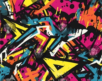 Urban Graffiti Digital Pattern, Seamless Design, Vibrant JPG Street Art ...