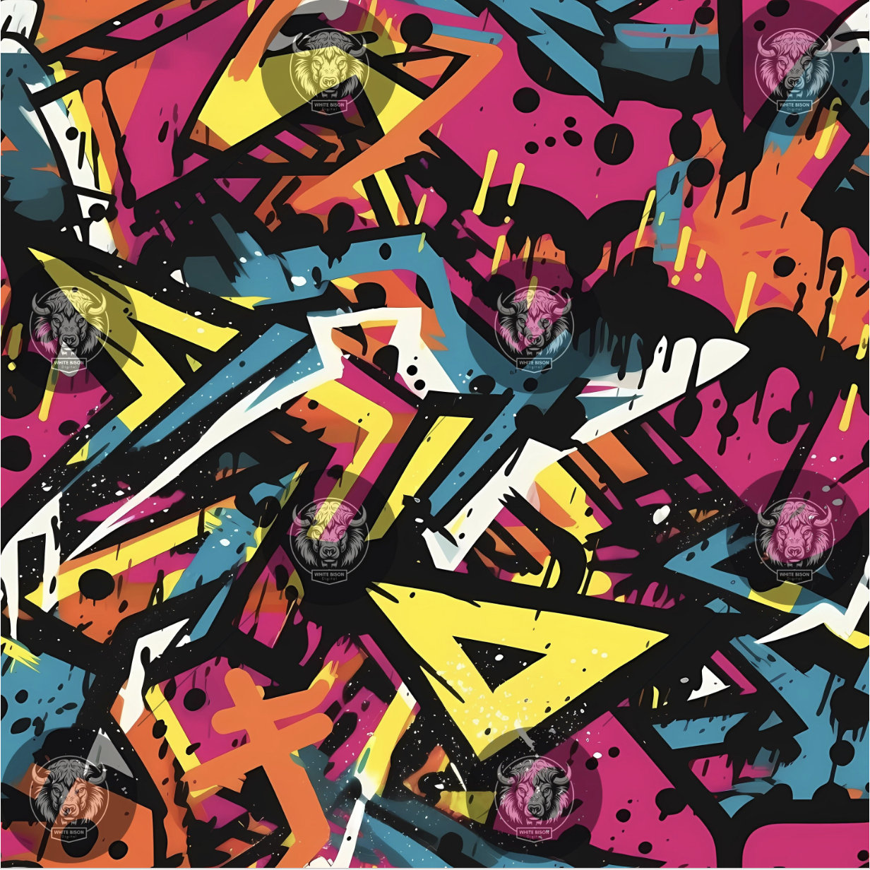 Urban Graffiti Digital Pattern, Seamless Design, Vibrant JPG Street Art ...