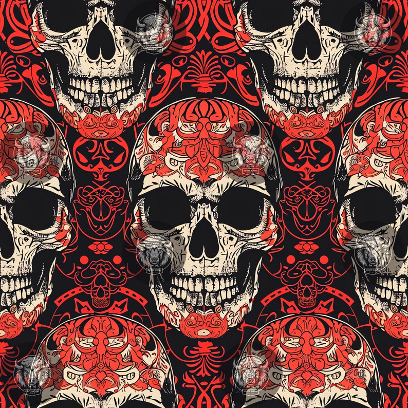 Goth Skull Seamless Patterns: Voodoo Creepy Digital Paper (12x12", 300 ...