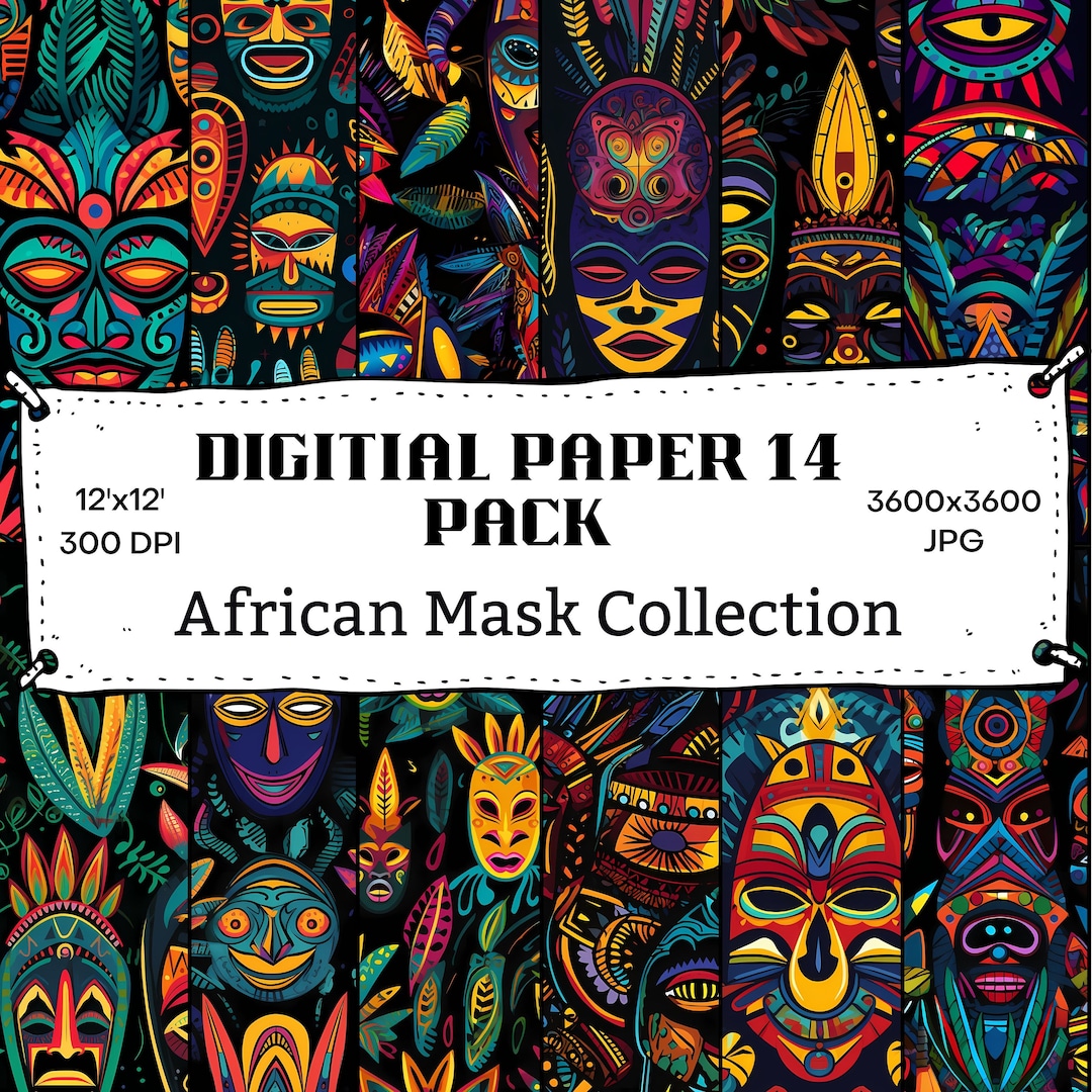 African Ritual Mask Seamless Patterns - Exotic Tribal Art Digital ...