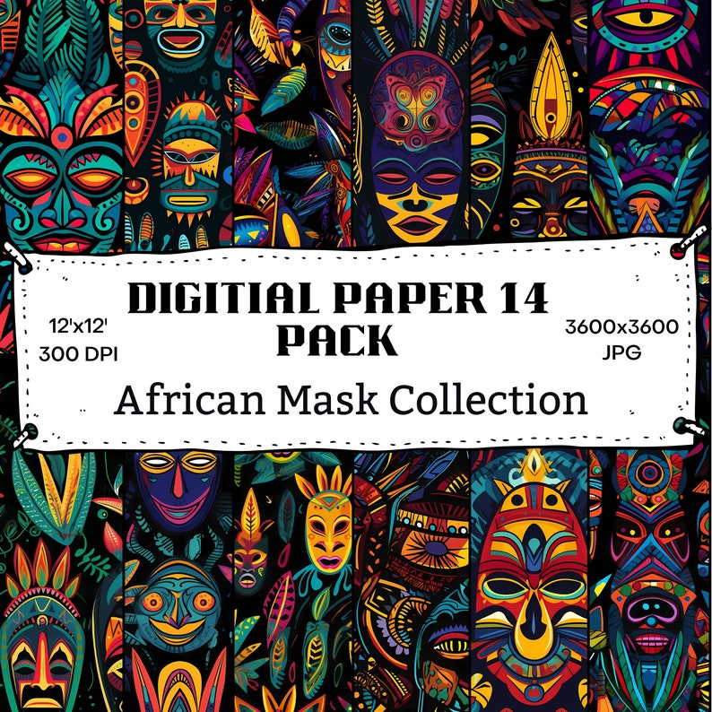 African Ritual Mask Seamless Patterns - Exotic Tribal Art Digital ...