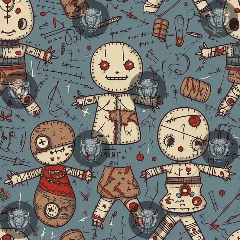 Voodoo Doll Digital Paper, Halloween Seamless Pattern (commercial Use ...