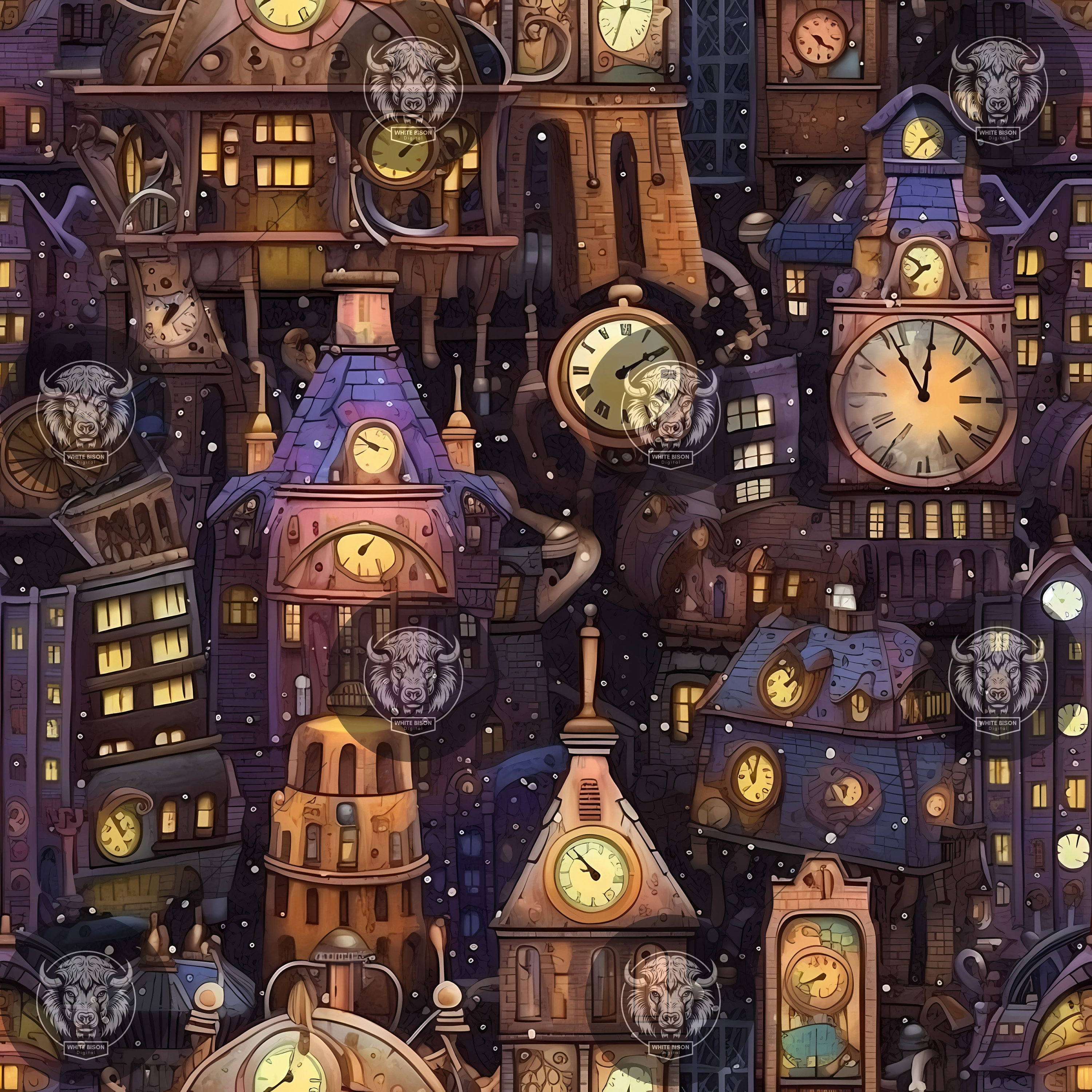 Steampunk Impressionism Cityscape Patterns - Seamless Digital Pack - 14 Unique Designs ...