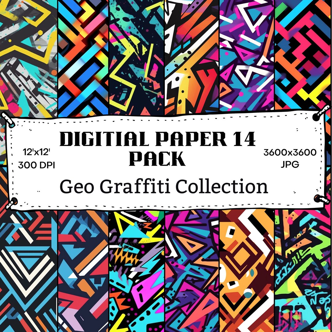 Geometric Graffiti Patterns: 14 JPG Seamless Designs, 12x12, 300dpi ...