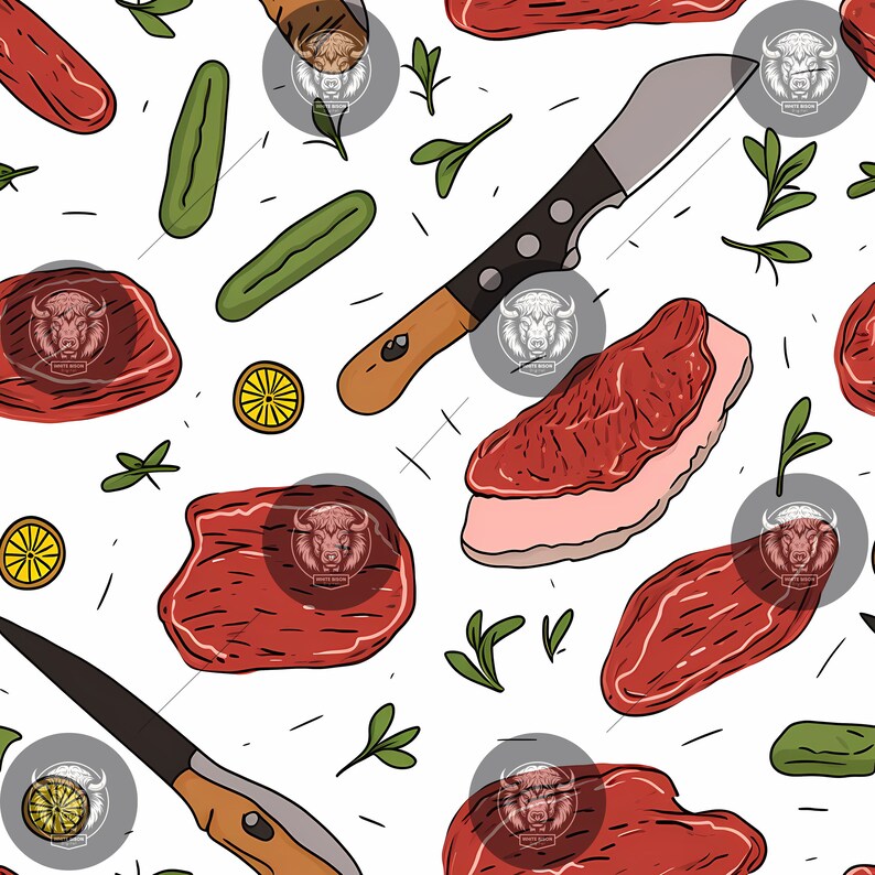 Sizzling Steak-themed Seamless Patterns - 14 Juicy Jpgs for DIY ...