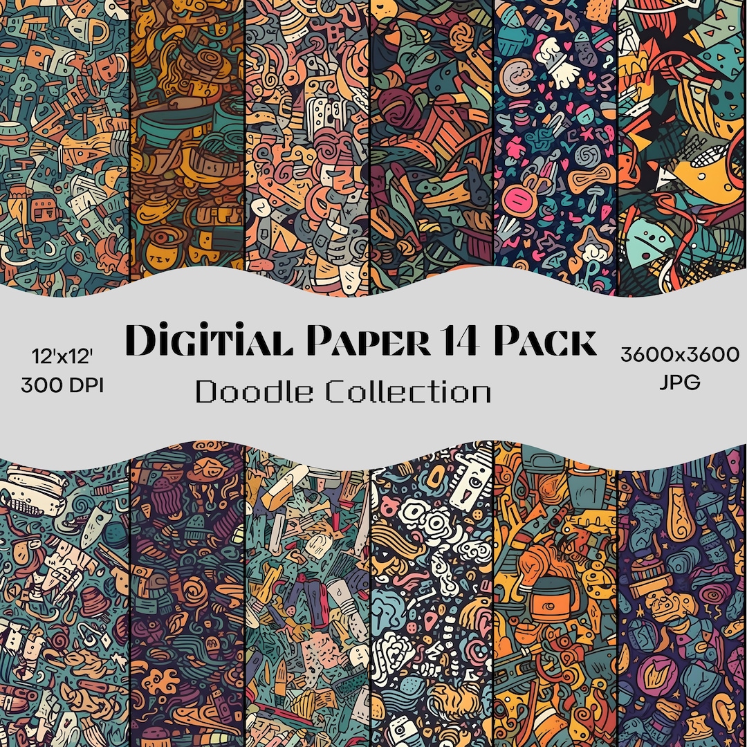 Doodle Art Digital Paper Pack, 14 Whimsical Patterns (instant Download ...