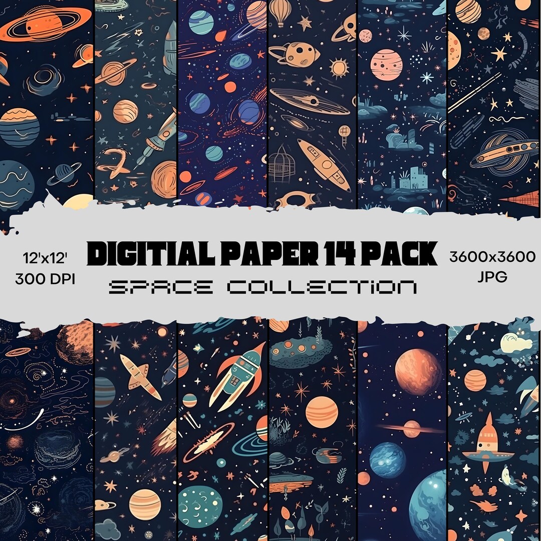 Celestial Space Digital Paper Pack, 14 Unique Patterns, 12x12, 300dpi ...