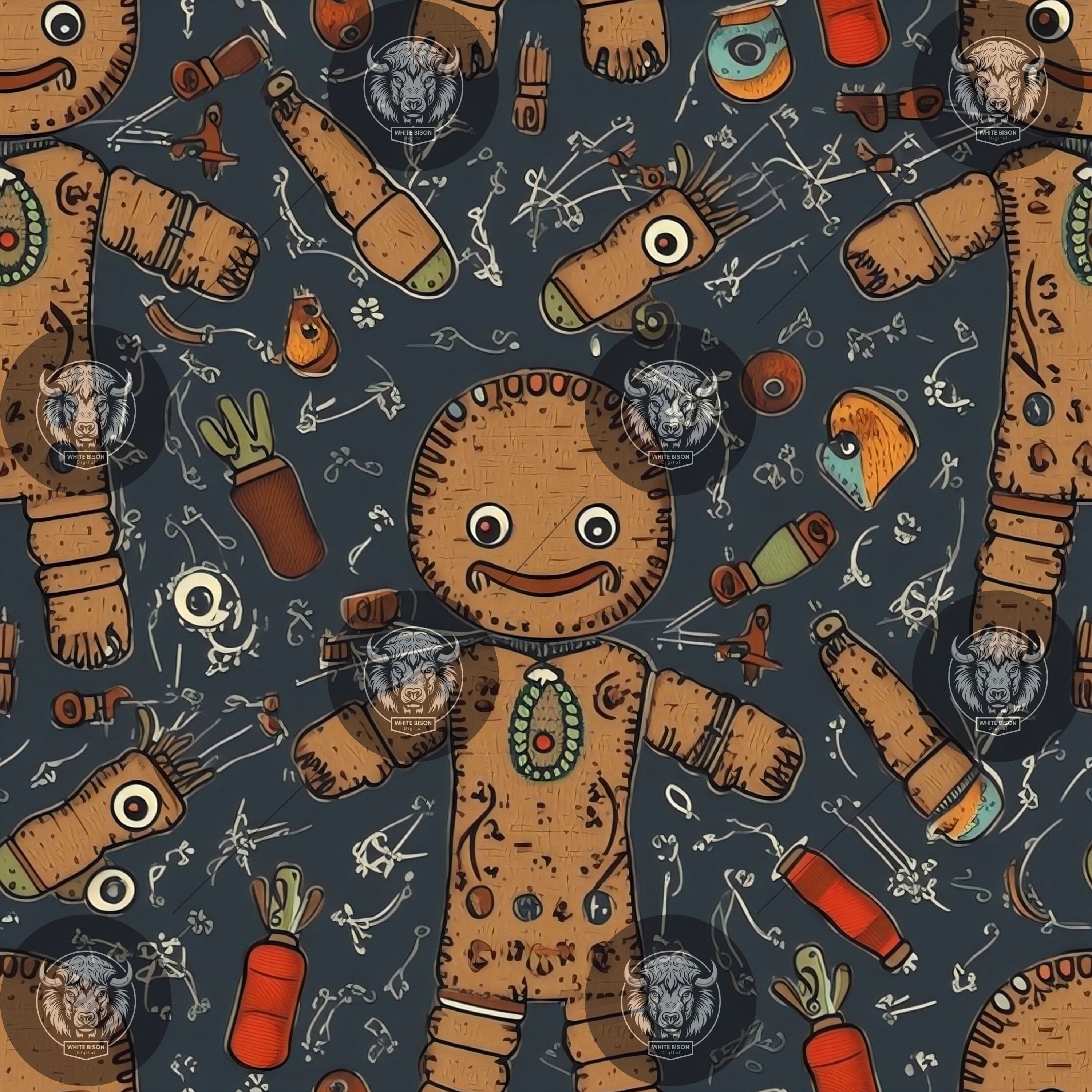 Voodoo Doll Digital Paper, Halloween Seamless Pattern (commercial Use ...
