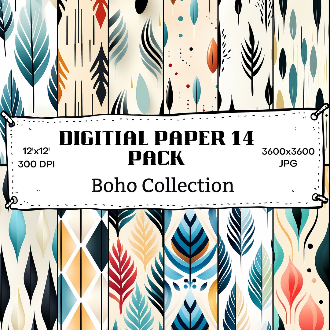 Premium Boho Inspired Seamless Patterns, Set of 14, JPG Digital ...