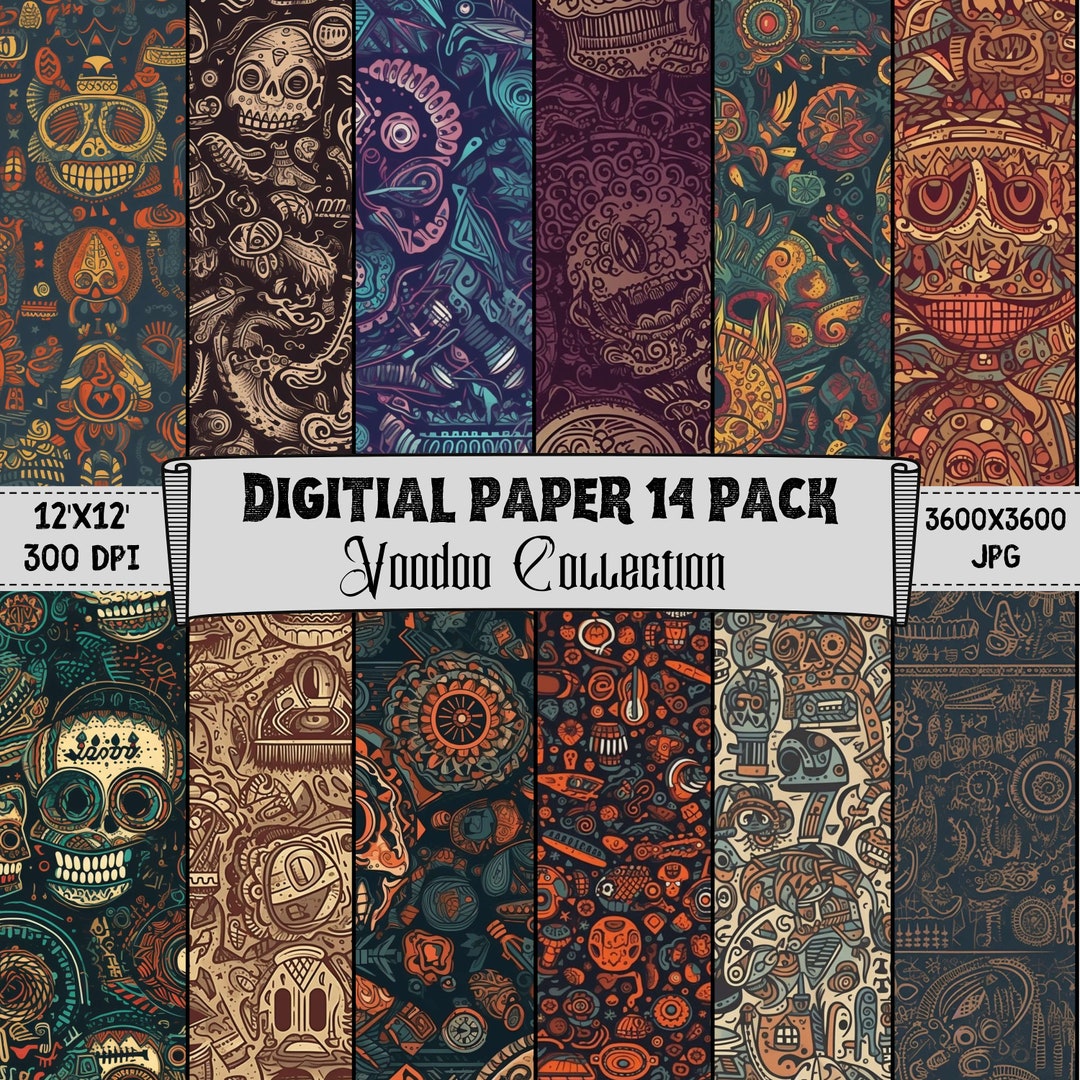 Voodoo Digital Paper, Halloween Pattern, Day of Dead, Spiritual Digital ...