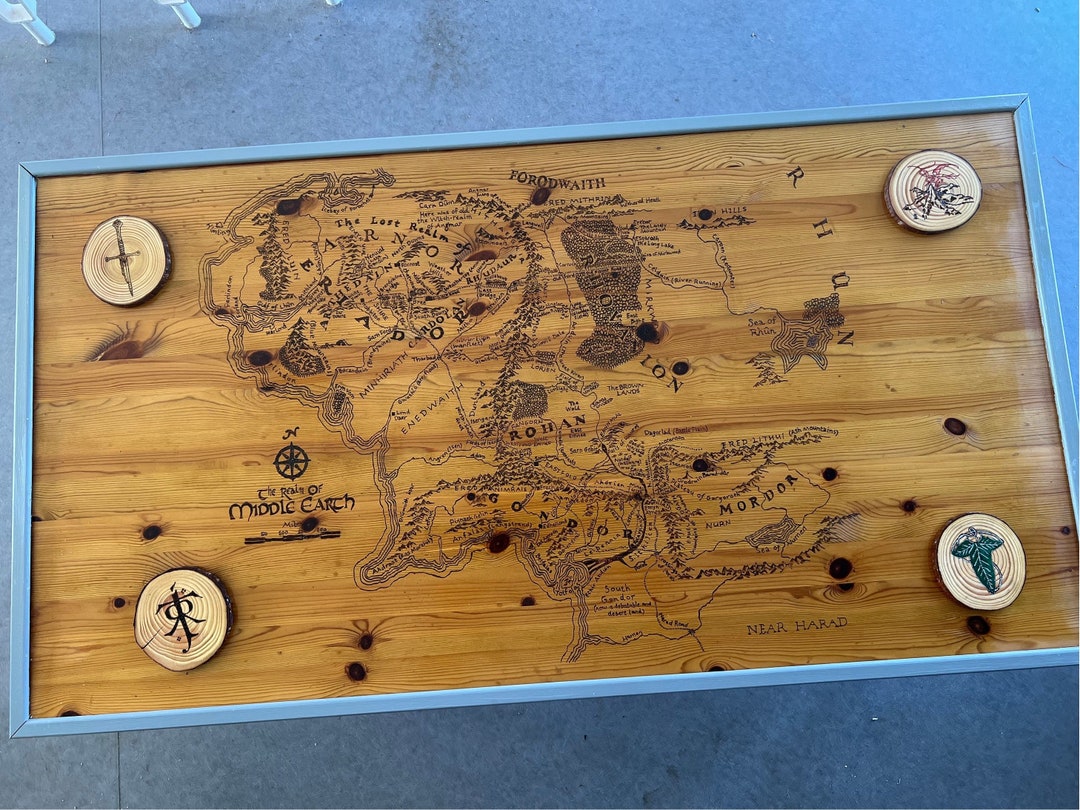 Map of Middle Earth LOTR Coffee Table Hand Woodburnt - Etsy UK