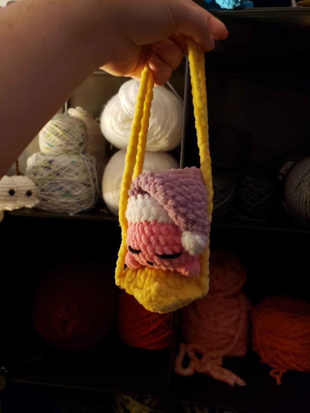 Crochet Sleepy Kirby, Kirby Car Hanger, Car Ornament, Amigurumi Car ...