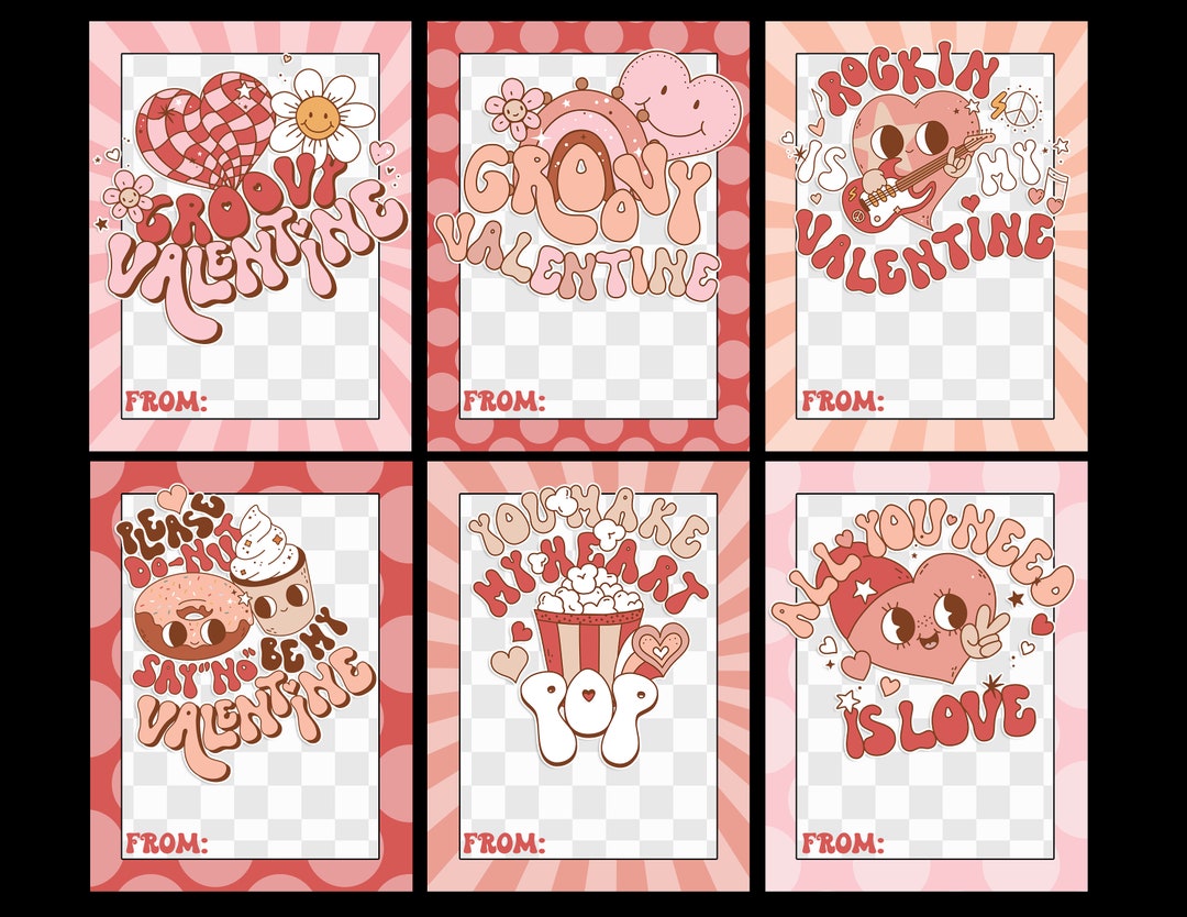Retro Groovy Valentine, Printable Kids Valentine, Print Valentine ...