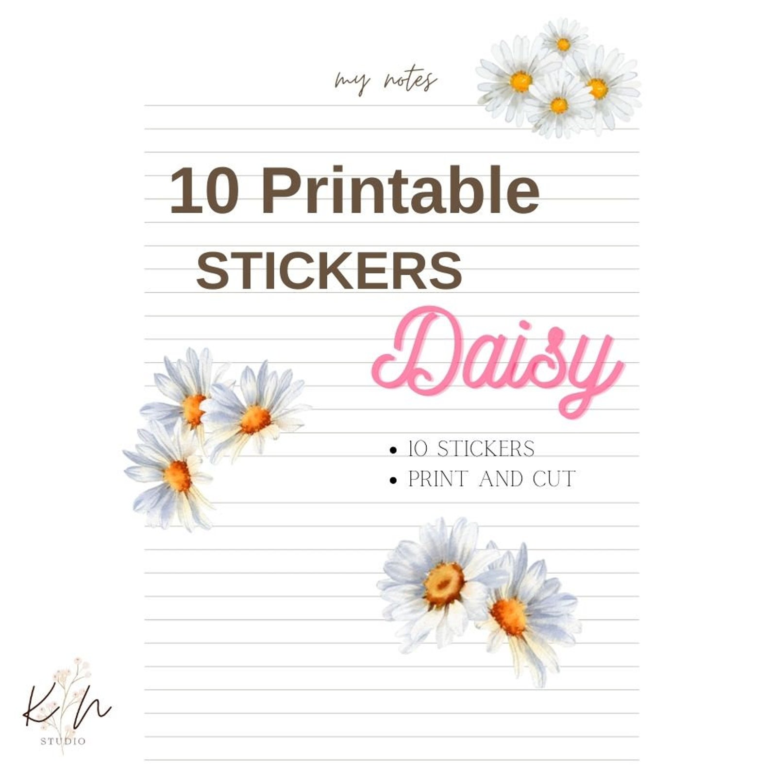 Printable Daisy Sticker Sheet/10 Printable Sticker/daisy Lover/bullet ...
