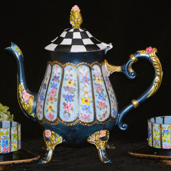 Painted Silver Tea Set - Etsy
