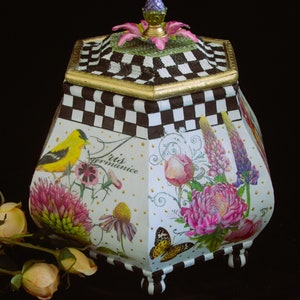 Whimsical Hand-painted and Decoupaged Vintage Hexagonal Treasure Chest ...