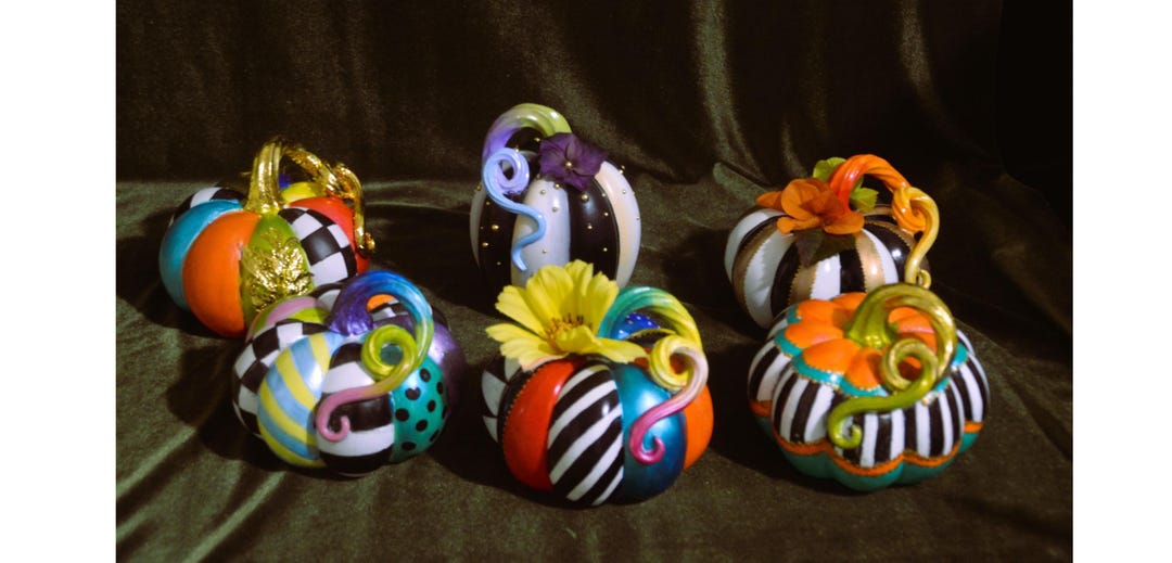 Whimsical 100% Hand Painted Pumpkins Decorated With Flowers, Golden ...