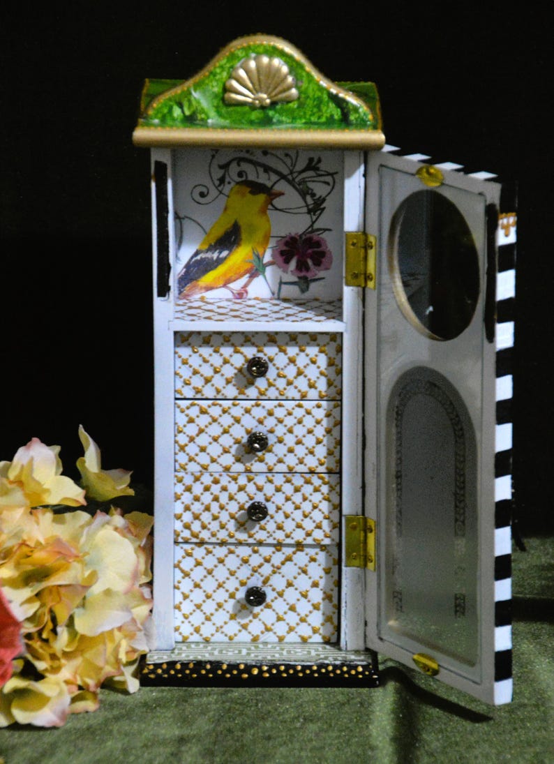 Whimsical 100% Hand Painted Jewelry Box With Faux Marble and Beautiful ...