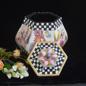 Whimsical Hand-painted and Decoupaged Vintage Hexagonal Treasure Chest ...