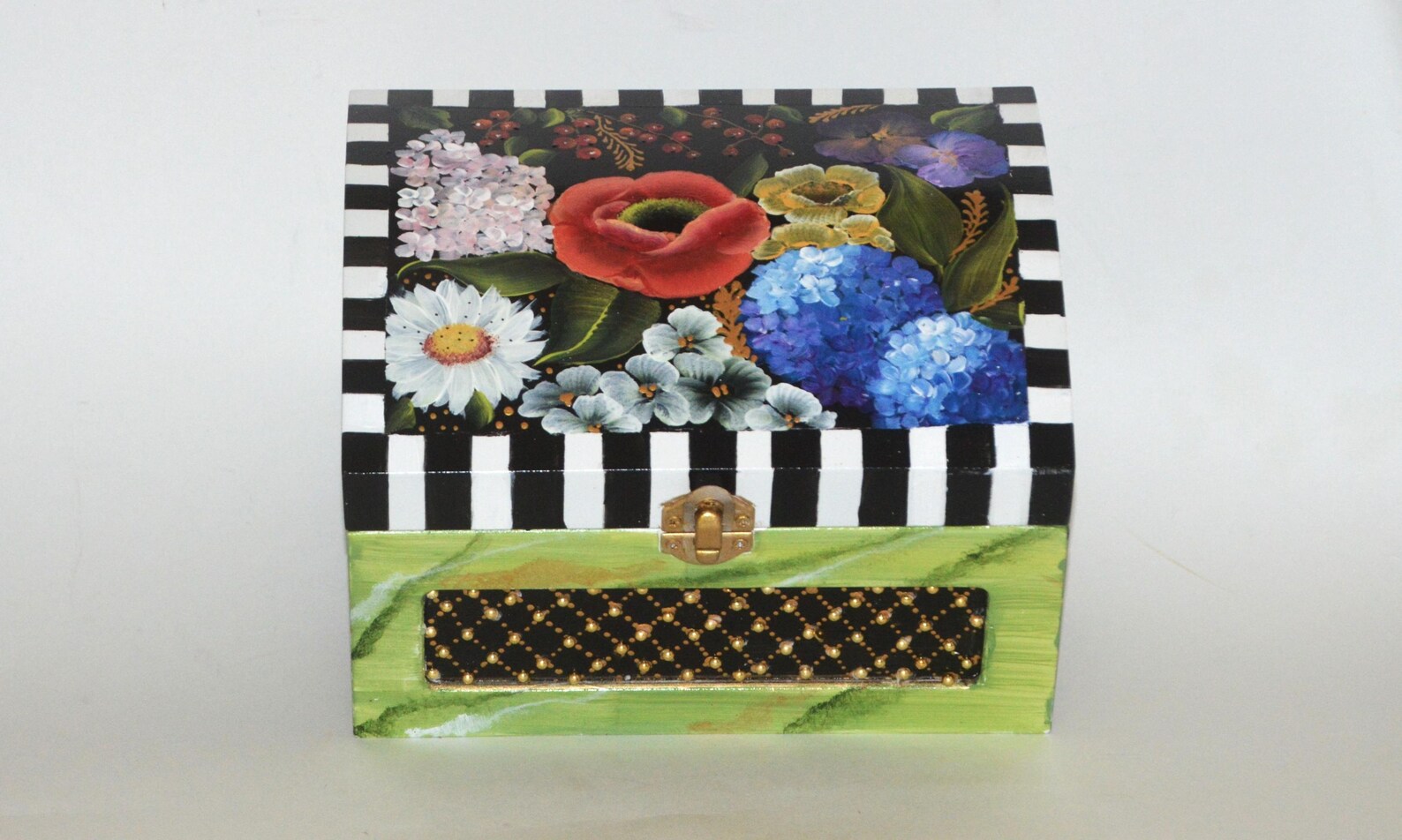 Hand Painted Floral Jewelry Box, Faux Marble Studded Trim - Etsy