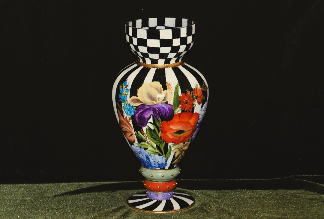 Whimsical 100% Hand-painted Glass Vase. 12"h. Perfect Home Decor or a ...