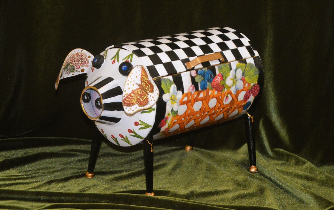 Whimsical 100% Hand Painted Metal Pig Container Planter. Perfect Gift ...