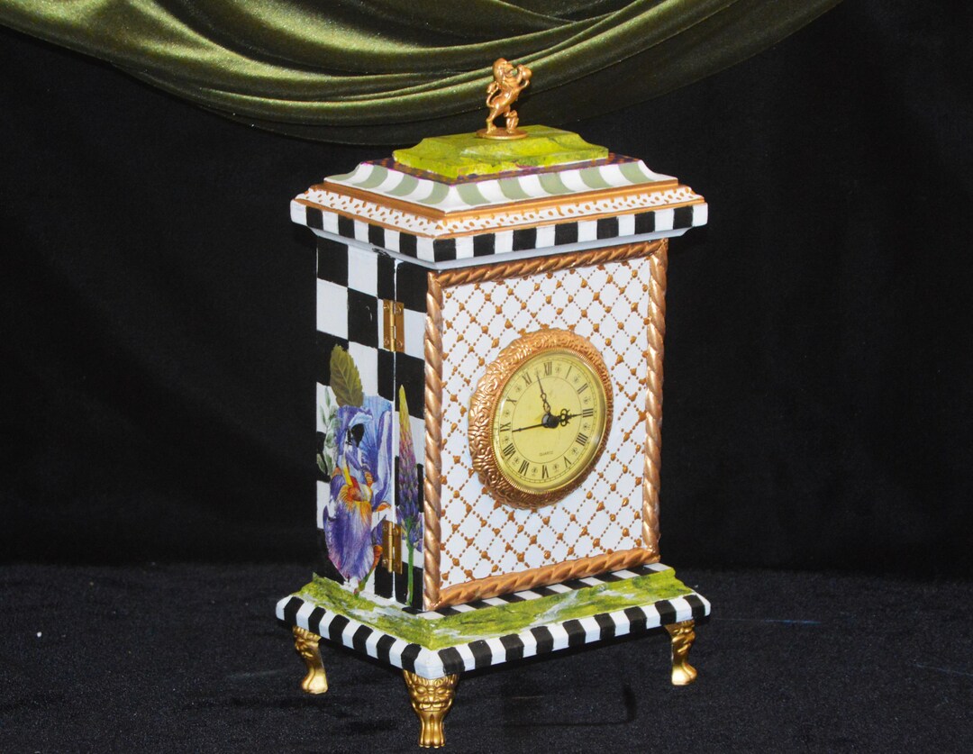 Whimsical 100% Hand-painted Mantel/ Table / Desk Clock With Hidden ...