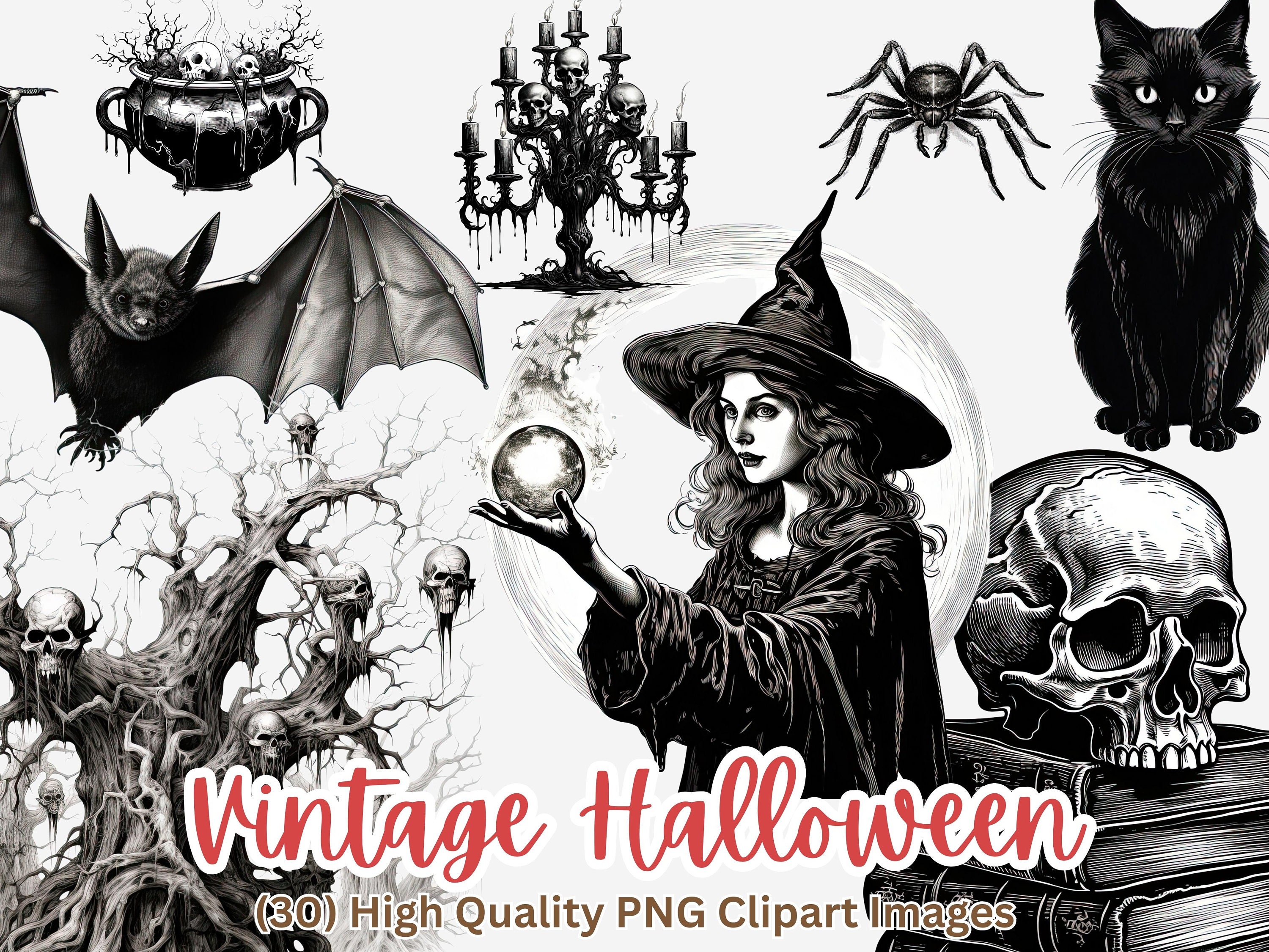 Vintage Halloween Clipart | Black & White Antique Halloween Clipart ...
