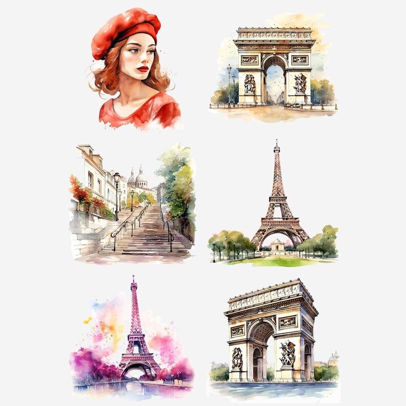 Watercolor Paris France Clipart Collection Eiffel Tower - Etsy