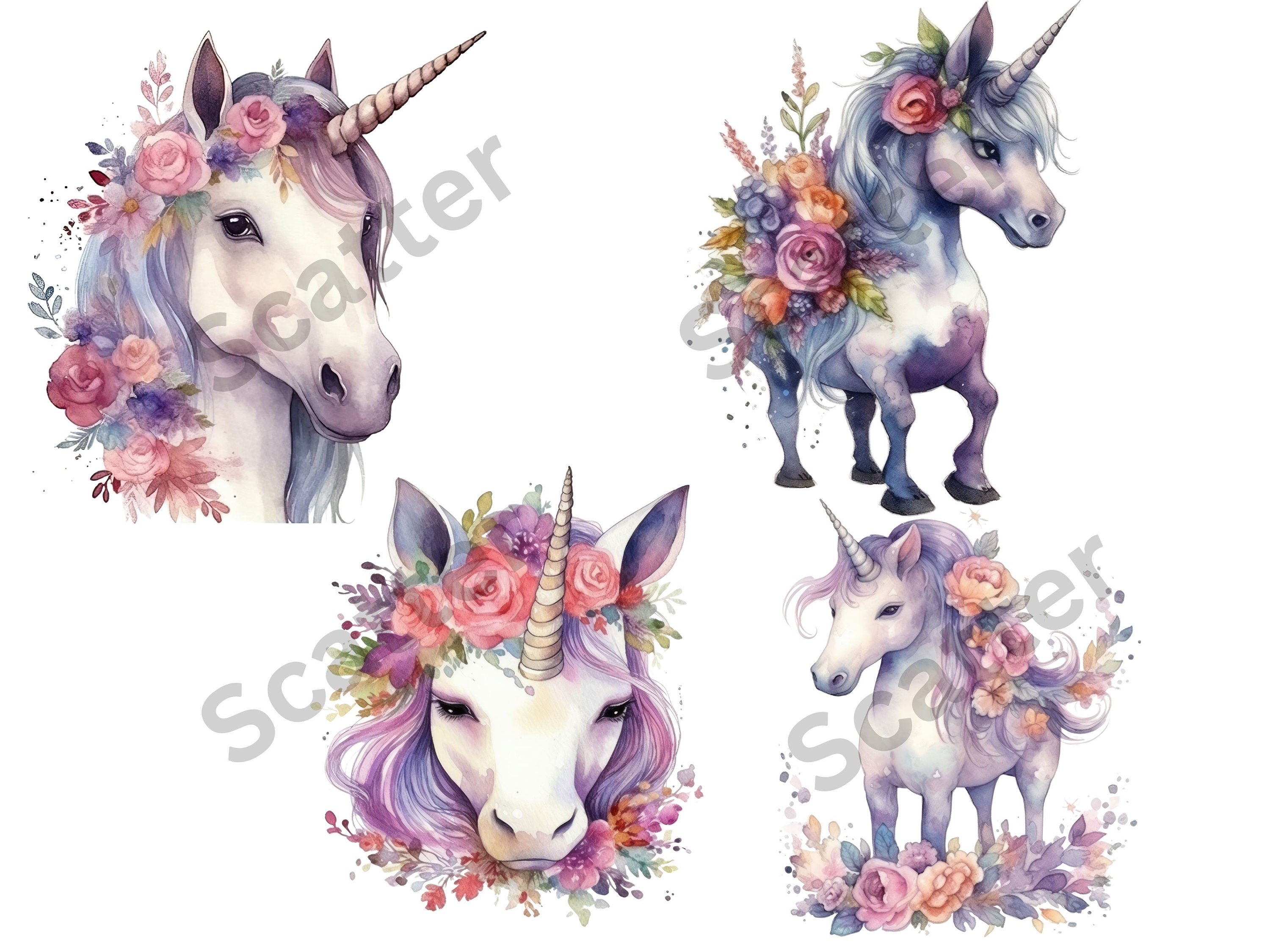 Adorable Unicorn Clipart Set - Rainbow SVG & PNG Watercolor Elements ...