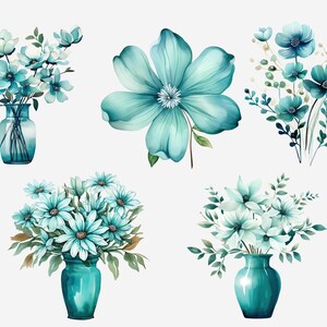 Watercolor Teal Flower Clipart | Teal Flower PNG | Teal Wildflowers ...
