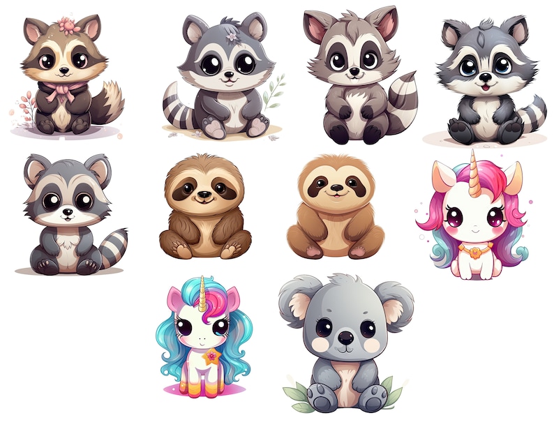 55 Kawaii Animals Clipart Bundle | Kawaii Illustrations | Kawaii PNG ...