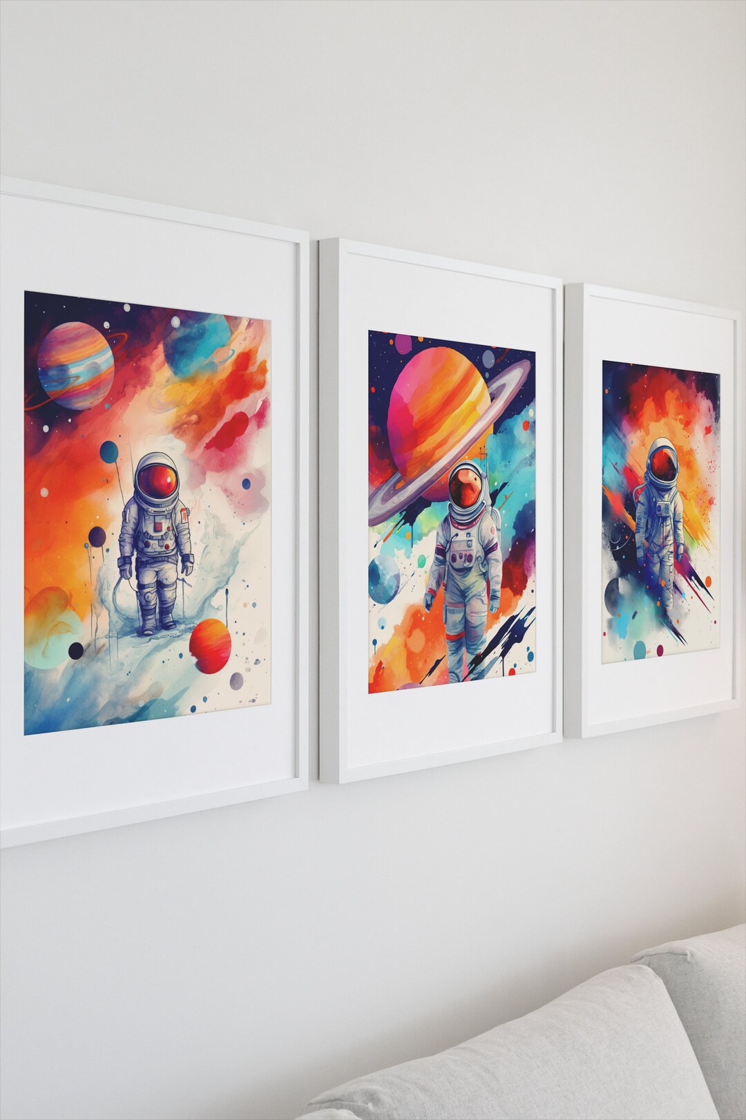 5 Watercolor Astronaut Themed Space Digital Prints, Game Room Prints ...