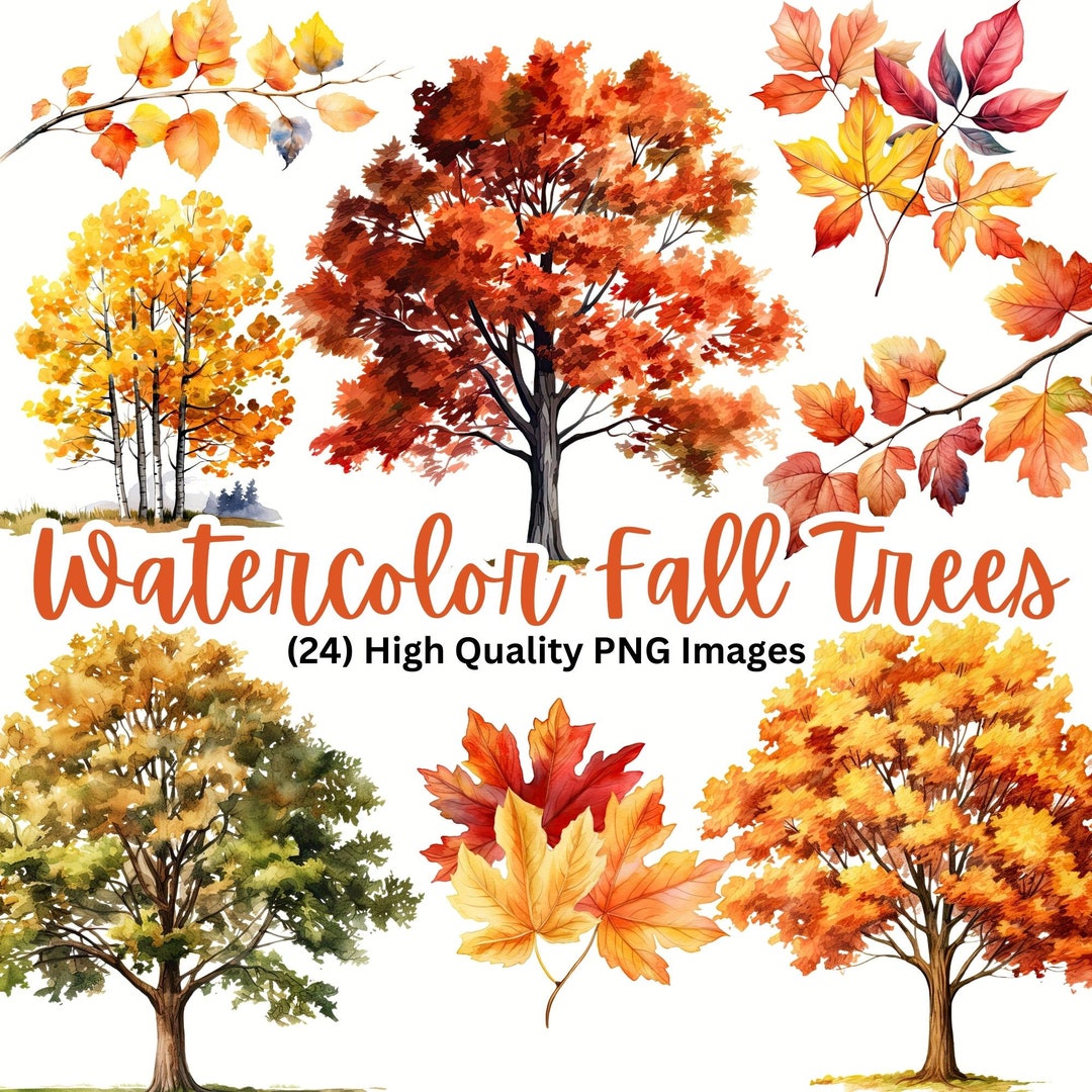 Watercolor Fall Trees Clipart | Wedding Invitation | Fall Foliage ...
