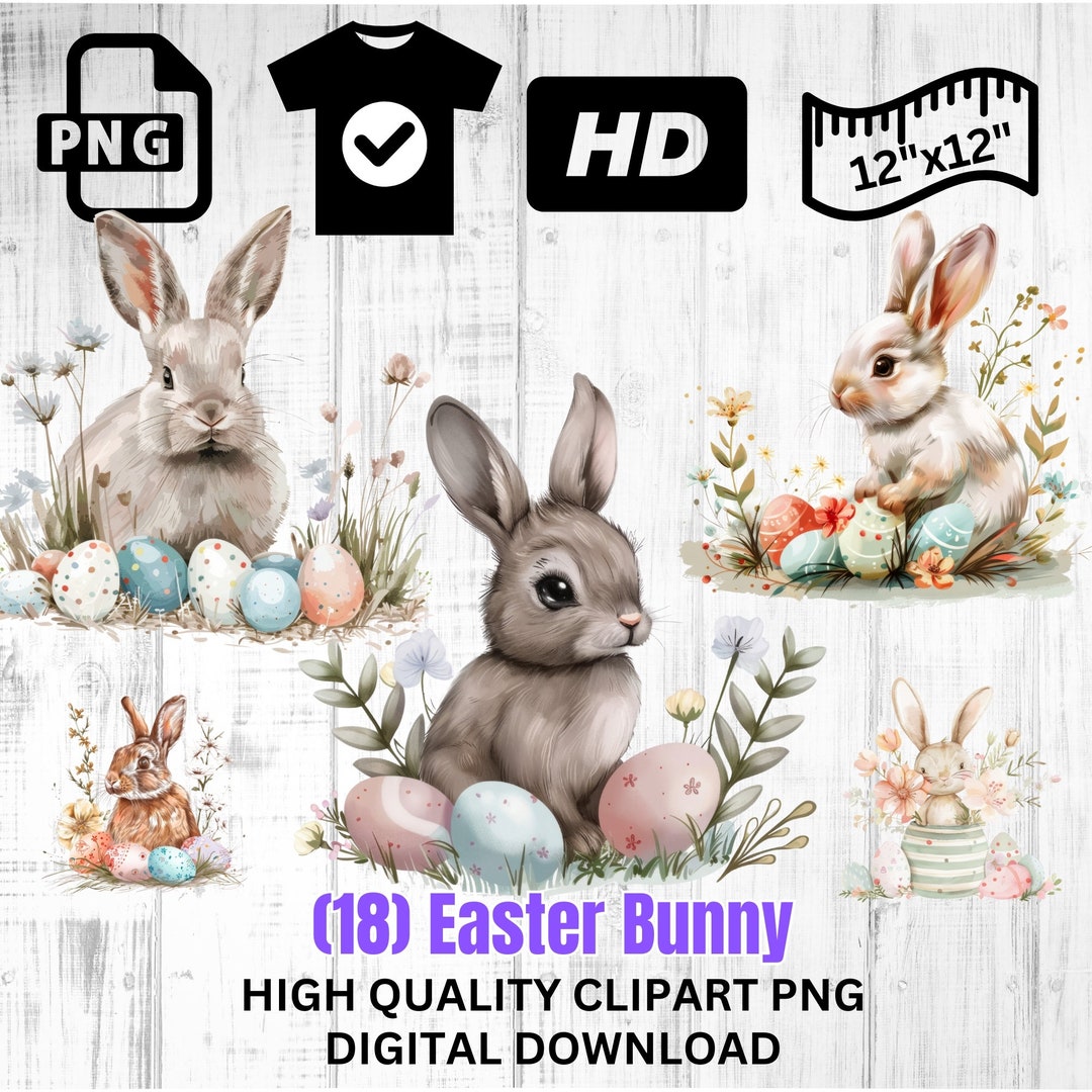 Easter Bunny & Easter Eggs PNG | Cute Rabbits in Flowers | Easter ...