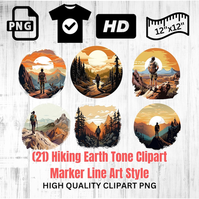 Hiking Clipart | Marker Line Art Style | Adventure Clipart | Hiking PNG ...