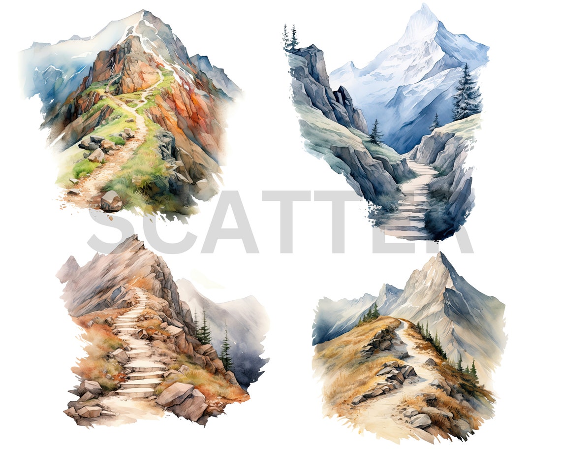 Hiking Trail Illustration Travel Graphics Mountains - Etsy