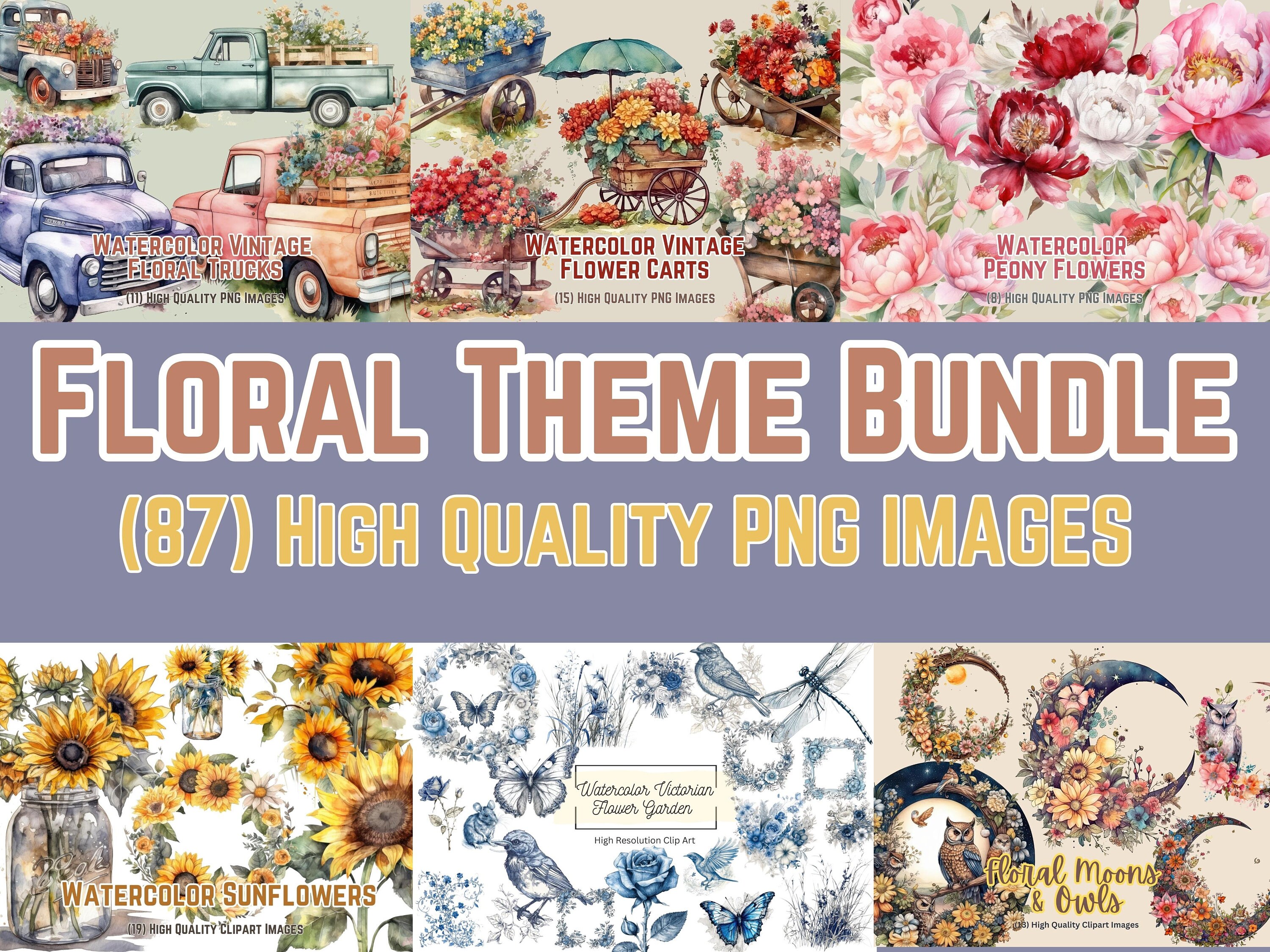 Watercolor Floral Clipart Bundle Boho Junk Journal Flower - Etsy