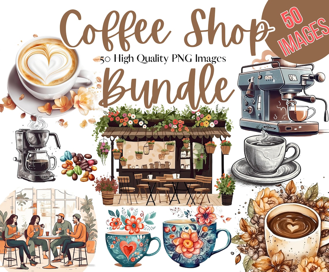 Coffee Shop Clipart PNG Bundle Coffee Shop Coffee Clipart - Etsy