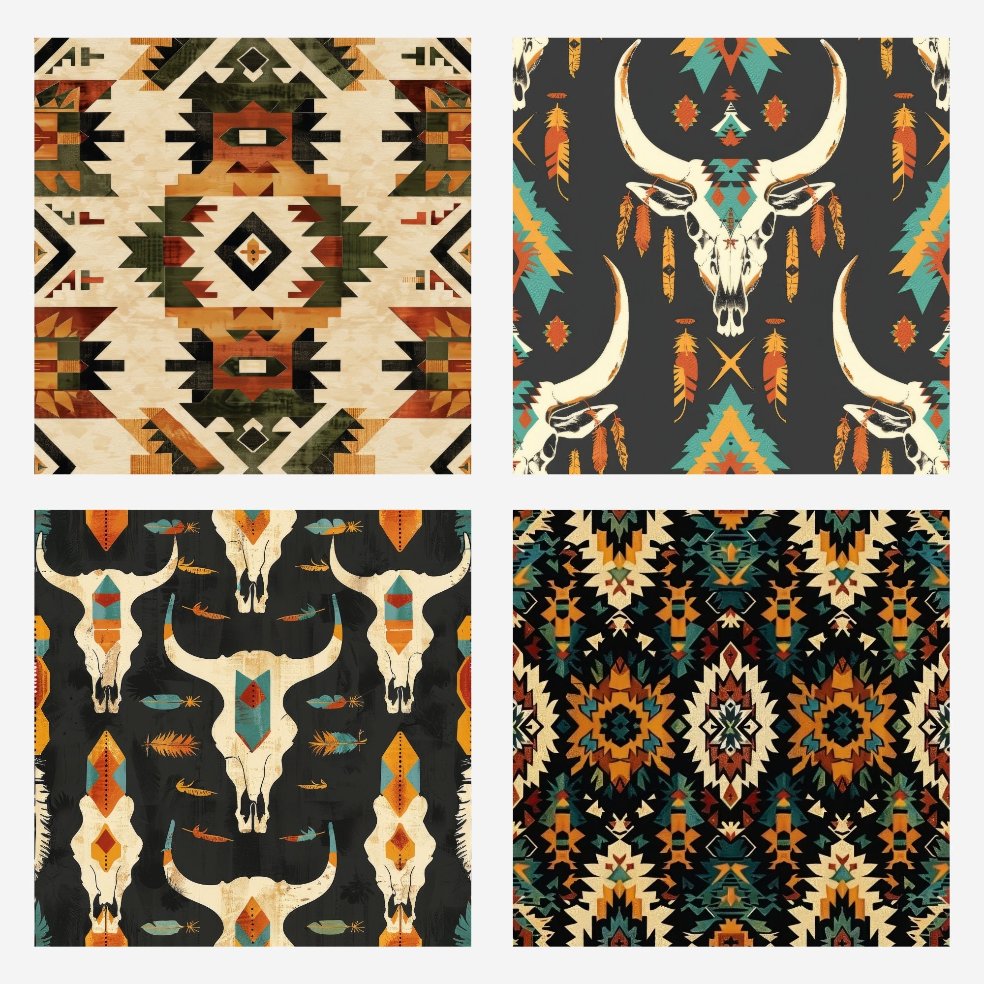 Native American Seamless Digital Paper Patterns Printable Boho Western ...