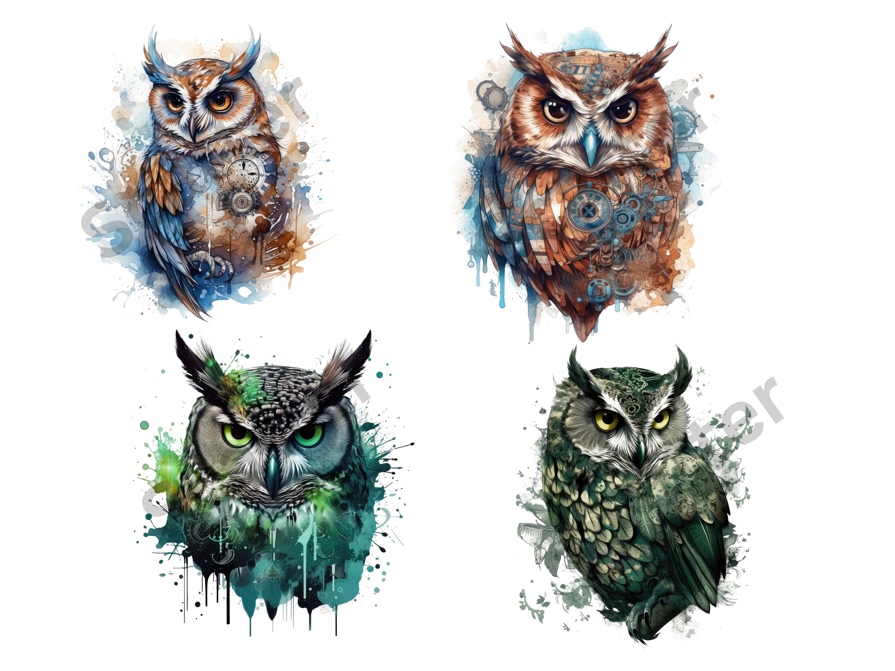 Watercolor Fantasy Owls Owl Clipart Fantasy Clipart Owl PNG Owl SVG ...