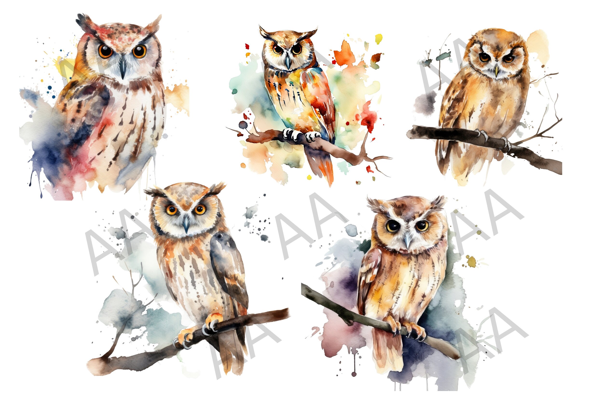 Watercolor Owls PNG, Owl Clipart, Watercolor Owl PNG, Colorful Owl Art ...