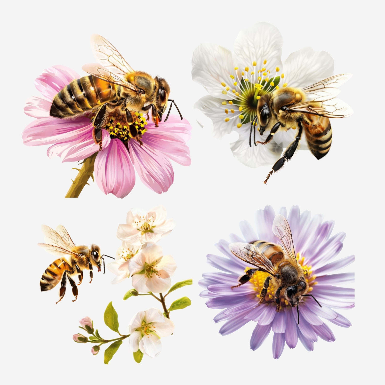 Honey Bee Clipart Flowers and Bees Spring Floral Instant Download PNG ...