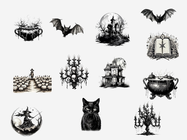 Vintage Halloween Clipart Black & White Antique Halloween - Etsy